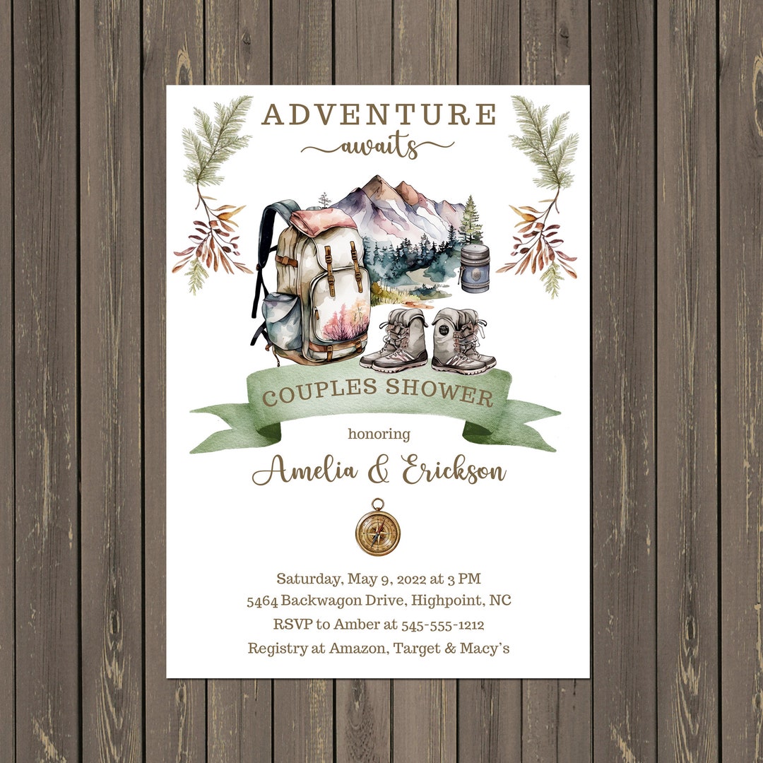 Adventure Awaits Hiking Outdoor Couples Shower Invitation - Etsy