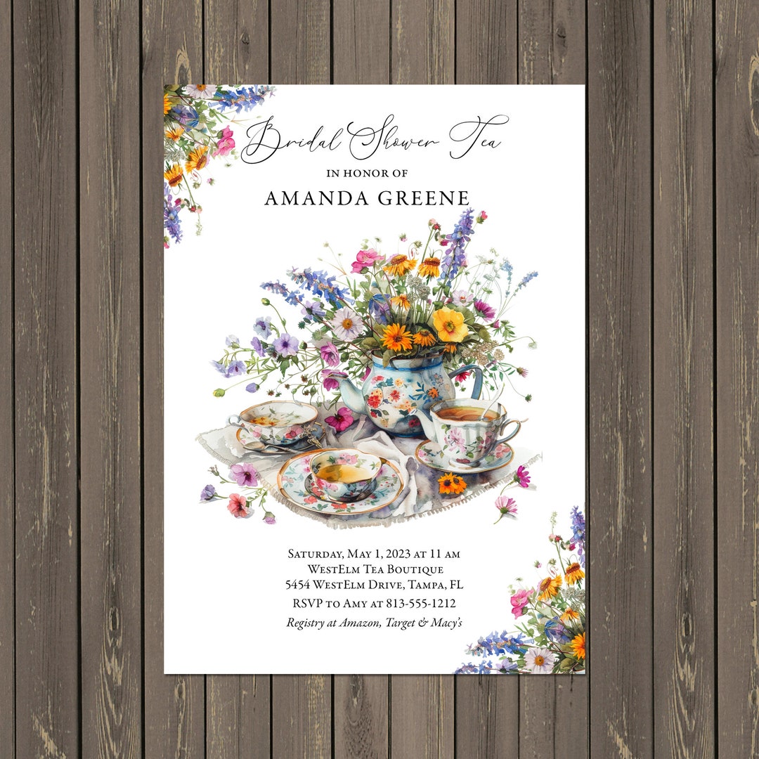 Bridal Shower Tea Party Invitation, Spring Wildflowers Tea Party ...