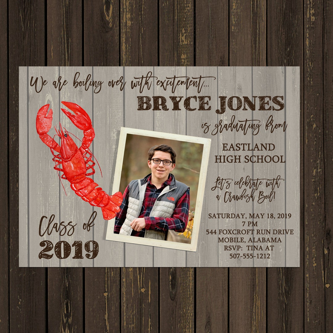 Graduation Crawfish Boil Invitation, Rustic Graduation Party Invitation ...