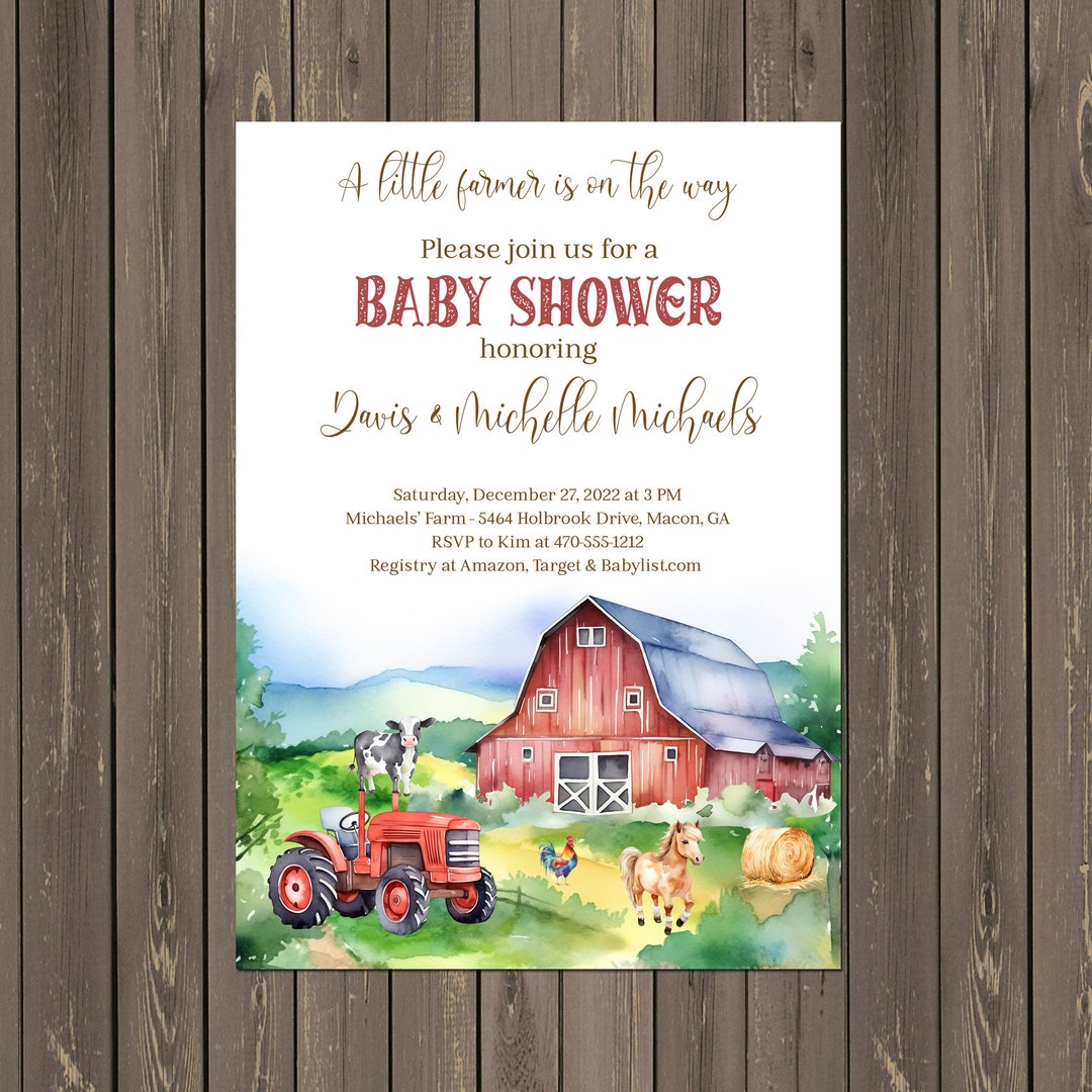 Little Farmer Baby Shower Invitation, Barn and Farm Baby Shower ...