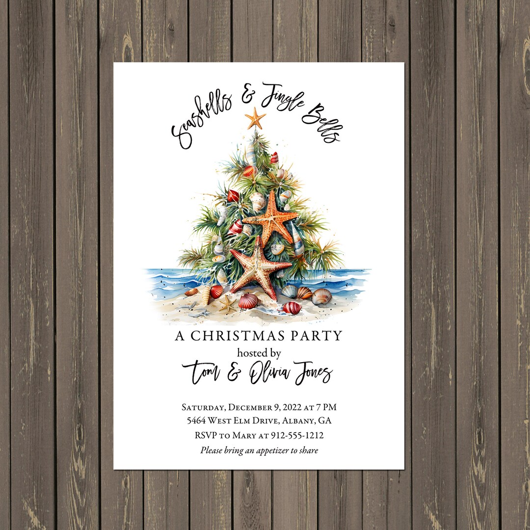 Beach Themed Christmas Party Invitation, Tropical Holiday Party ...