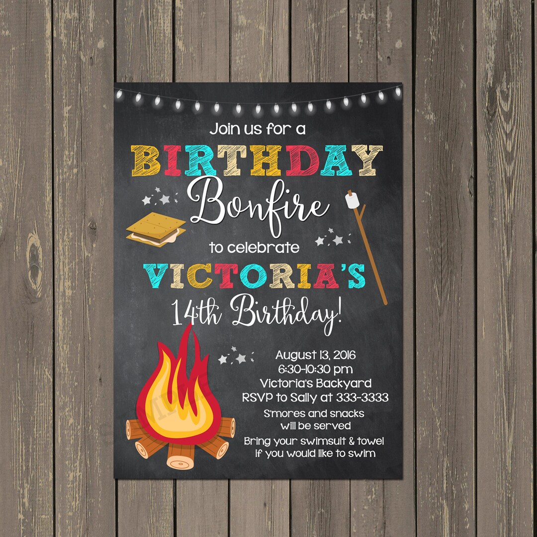 Bonfire Birthday Invitation, Backyard Bonfire Invitation, Camping ...