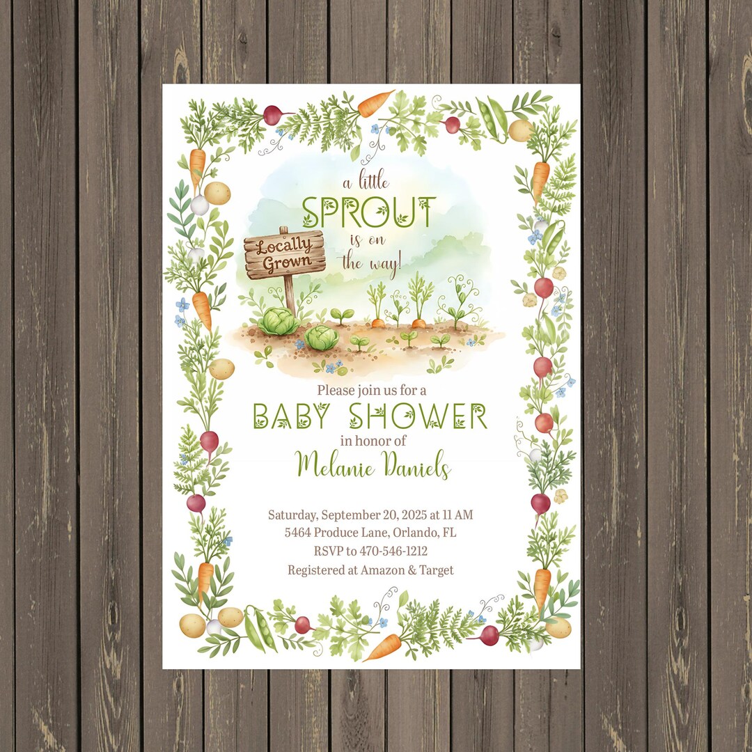 A Little Sprout Baby Shower Invitation | Garden Vegetable Theme Baby ...