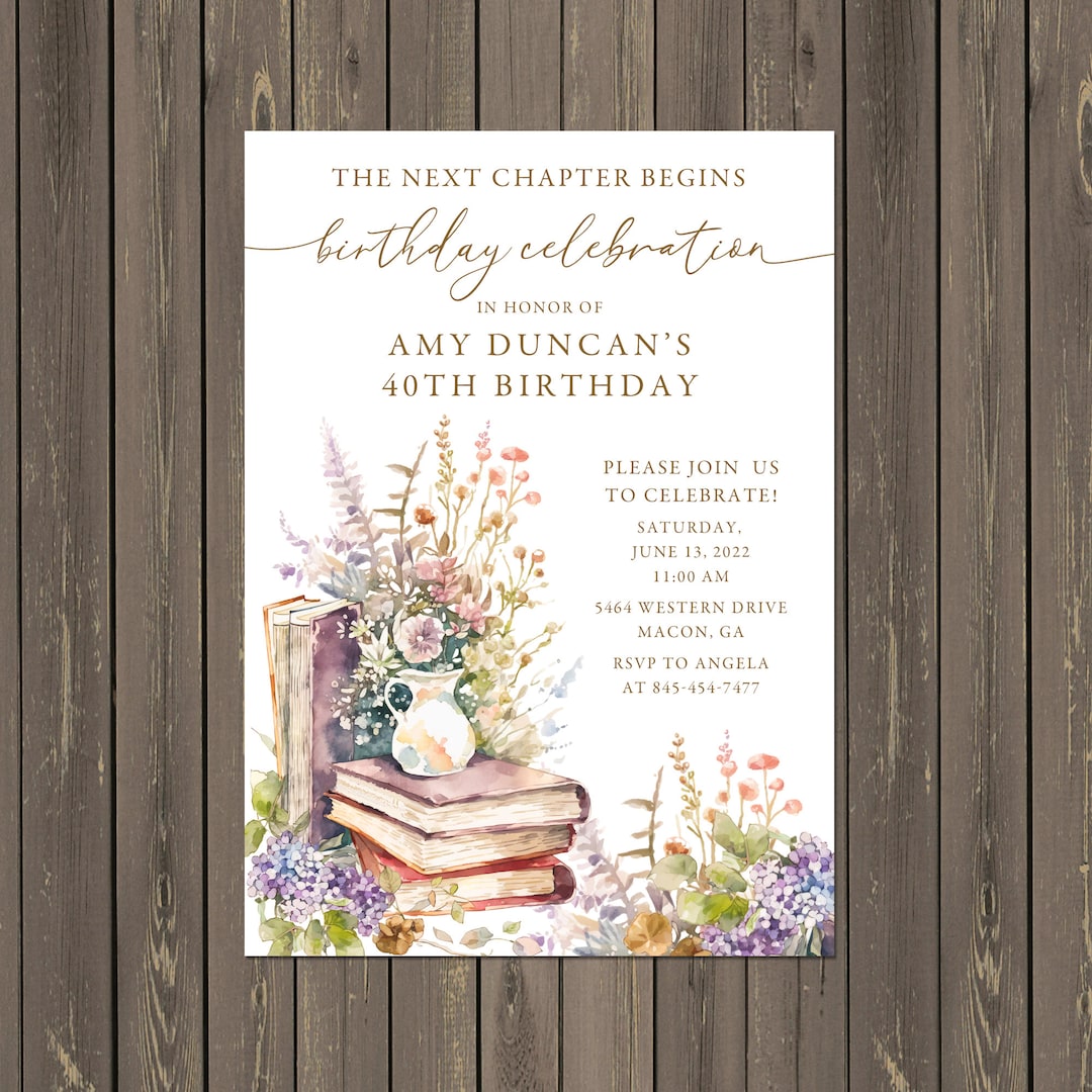 Book Themed Birthday Party Invitation, Library Birthday Invitation ...
