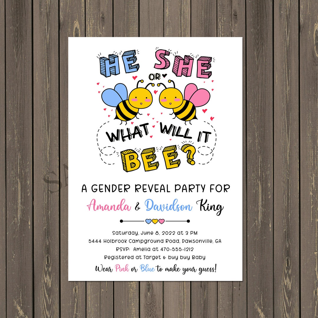 Bee Gender Reveal Party Invitation Bumblebee Gender Reveal Shower Invitation Bee Gender Reveal