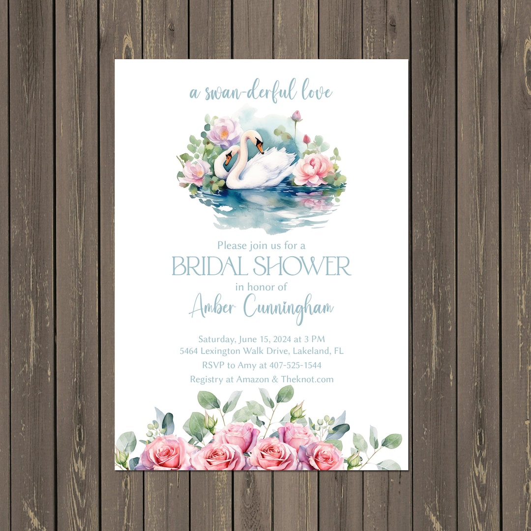 Elegant Swan Bridal Shower Invitation, Swan Lovebirds Couples Shower ...