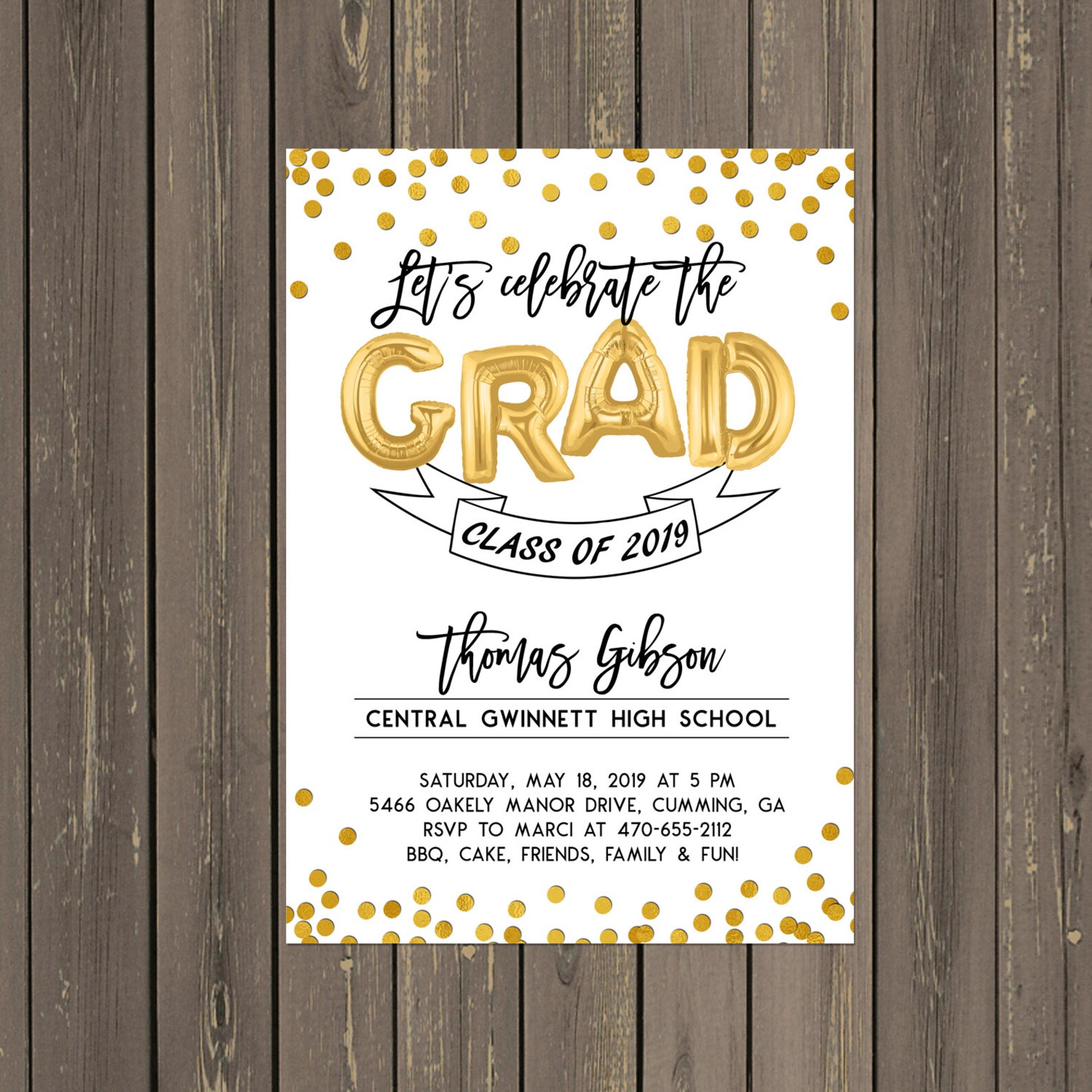 Foil Balloon Graduation Invitation Class of 2019 Black and - Etsy