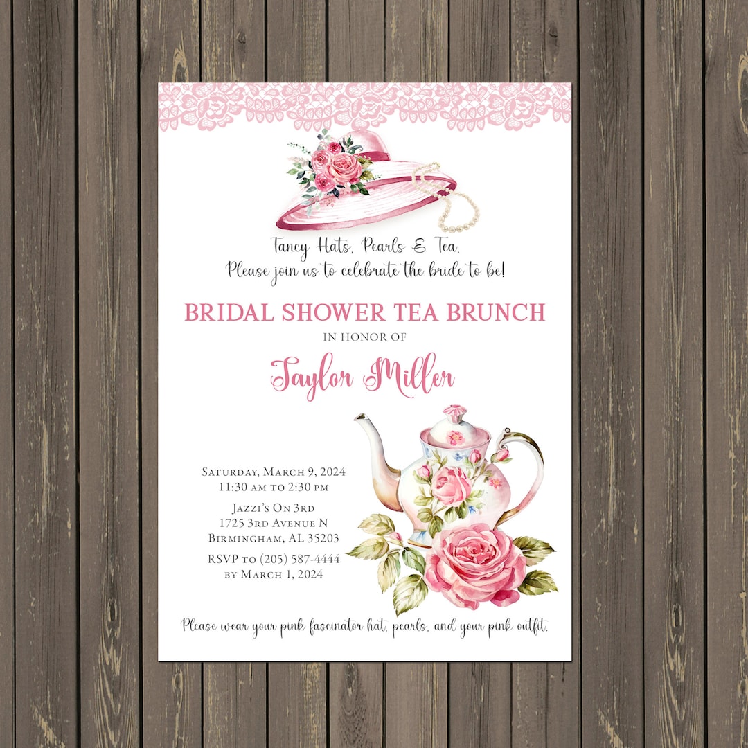 Fancy Hat Tea Party Bridal Shower Invitation, Pink Roses Shower, Fancy ...