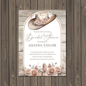 Cowgirl Bridal Shower Invitation, Cowboy Hat Invitation, Tan Flowers ...