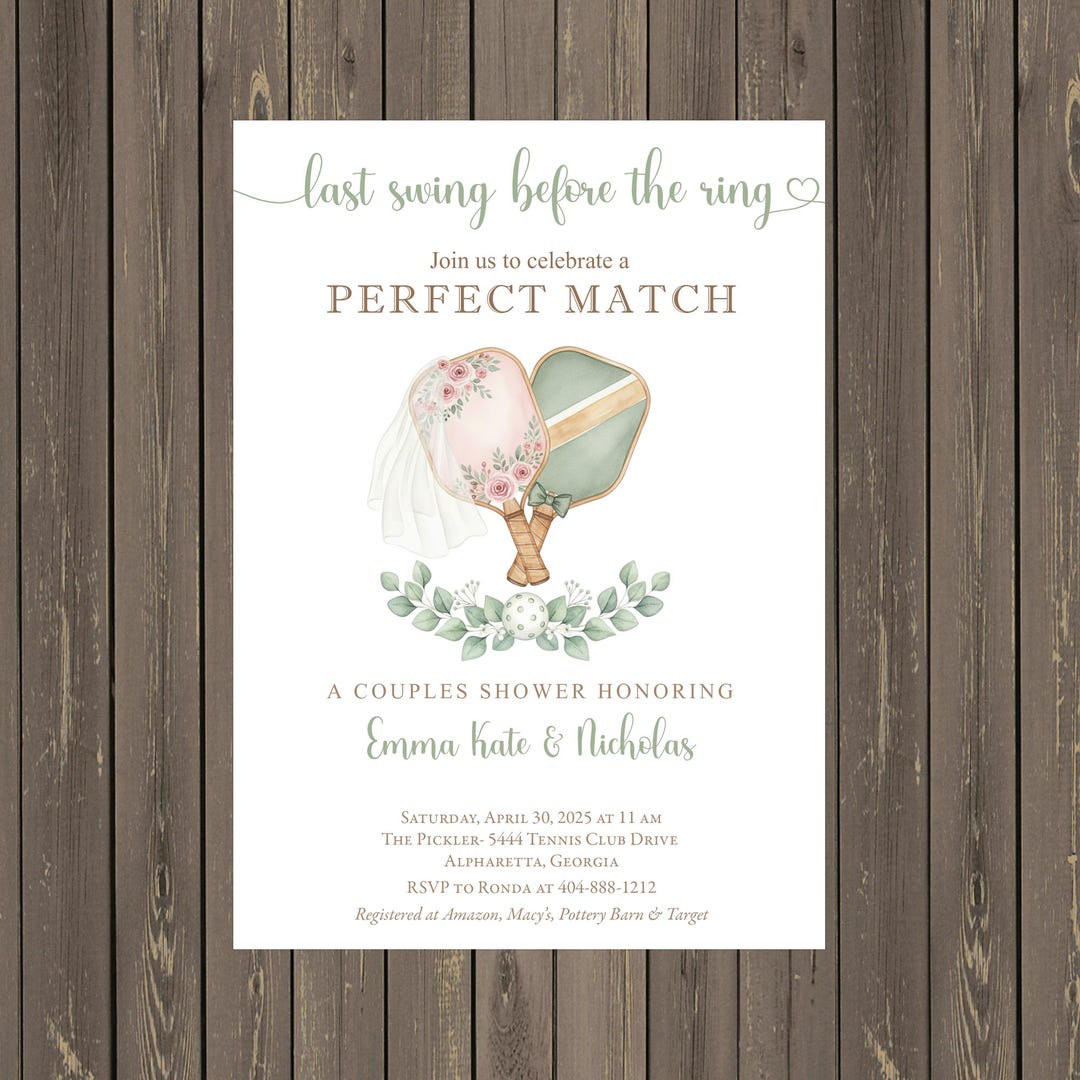 Pickleball Couples Shower Invitation, Perfect Match Pickleball Invite ...