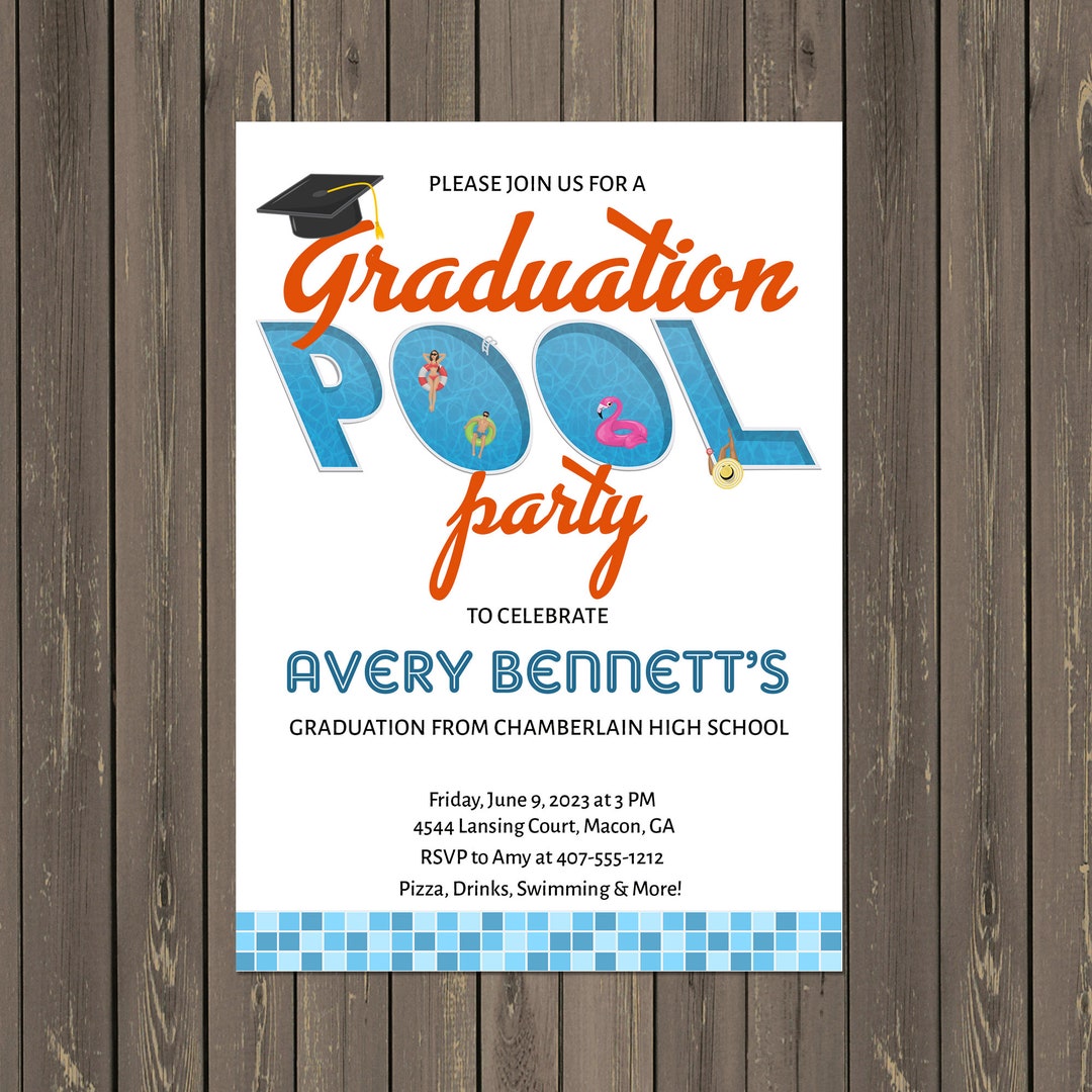 Graduation Pool Party Invitation, Graduation Party Invitation, Backyard ...
