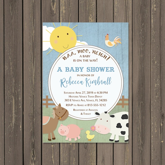 Farm Animals Baby Shower Invitation, Barn Baby Shower Invitations ...