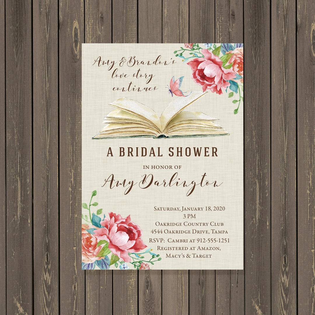 Book Themed Bridal Shower Invitation Love Story Bridal Shower - Etsy