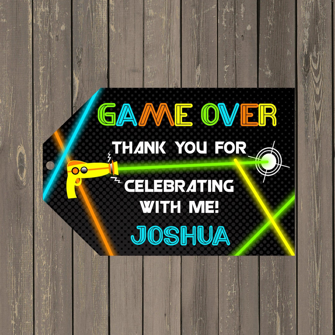 Laser Tag Favor Tag, Neon Laser Tag Party Goody Bag Tags, Boys Party ...