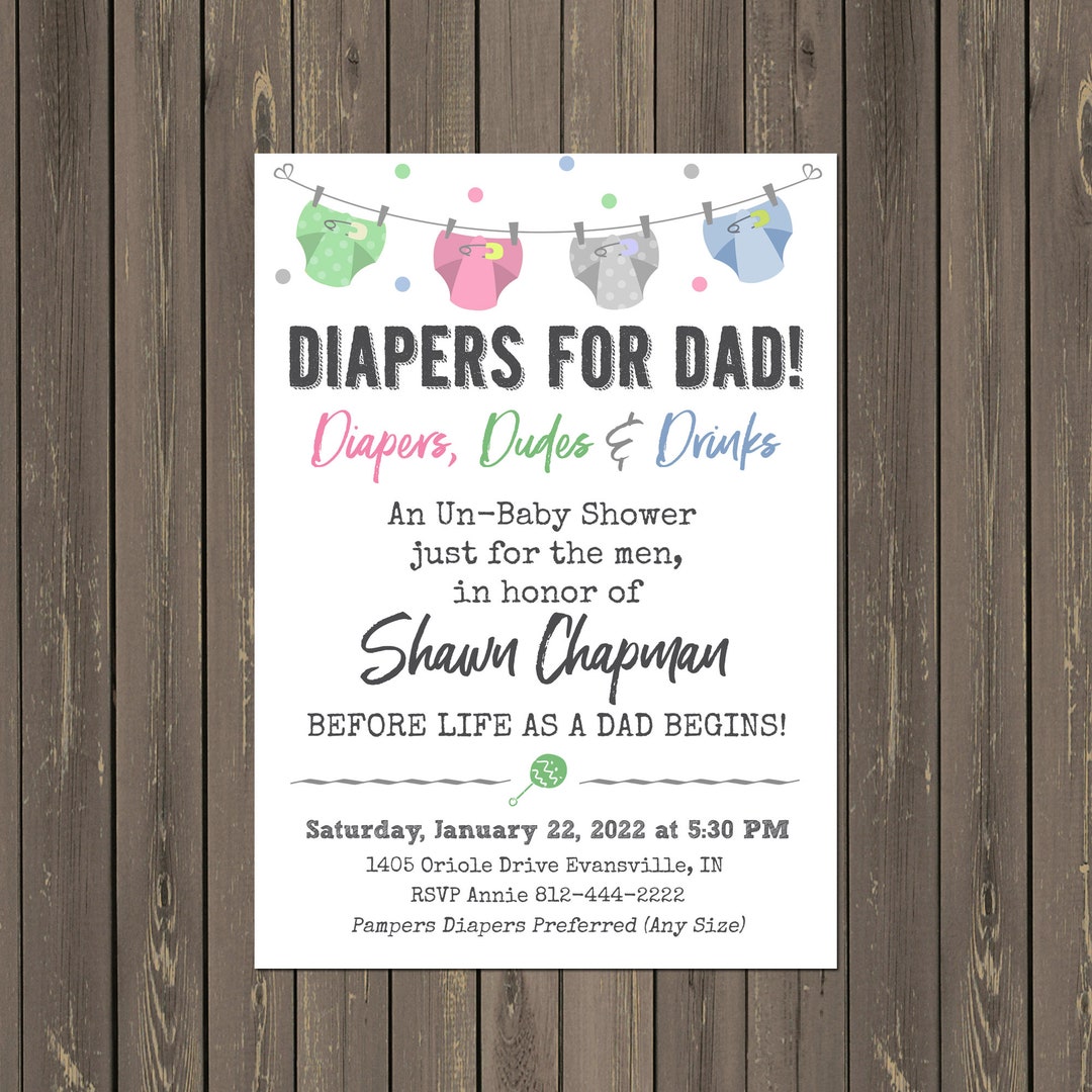 Diapers for Dad Baby Shower Invitation: Modern Daddy Design (printable ...