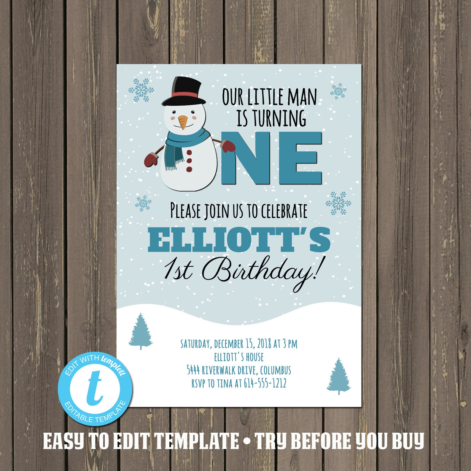 Snowman Birthday Party Invitation Snowman 1st Birthday - Etsy