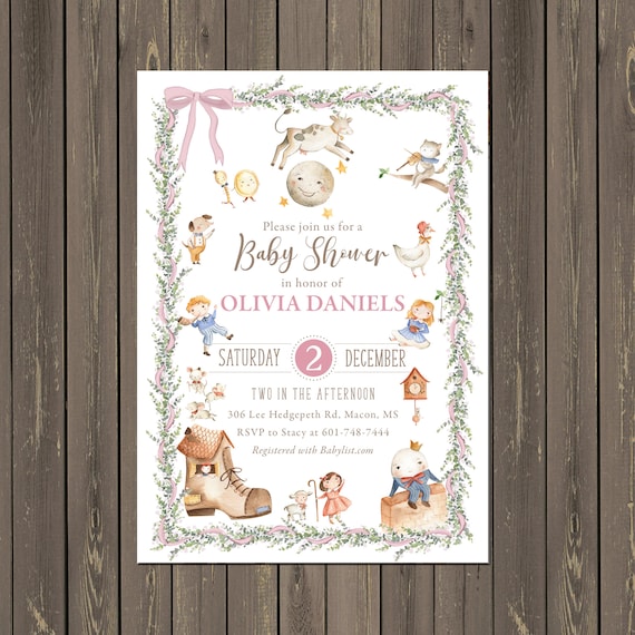 Nursery Rhyme Baby Shower Invitations Book Themed Or Storybook Baby