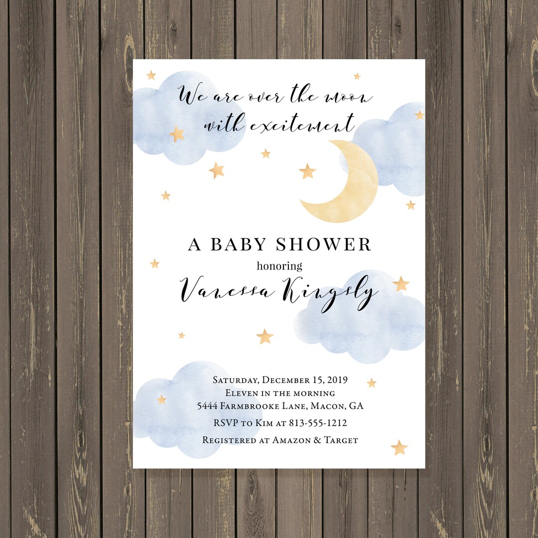 Moon and Stars Baby Shower Invitation, Twinkle Twinkle Little Star Baby ...