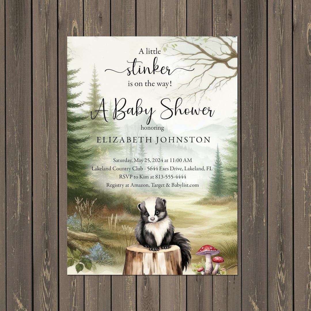 Skunk Baby Shower Invitation: Woodland Animals Theme (printable or ...