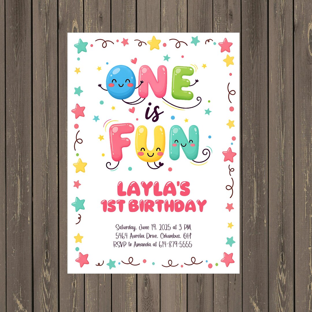 One is Fun Birthday Invitation • Colorful 1st Birthday Party Template ...