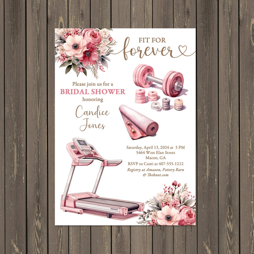 Fitness Gym Bridal Shower Invitation, Workout Invitation, Yoga, Weights ...