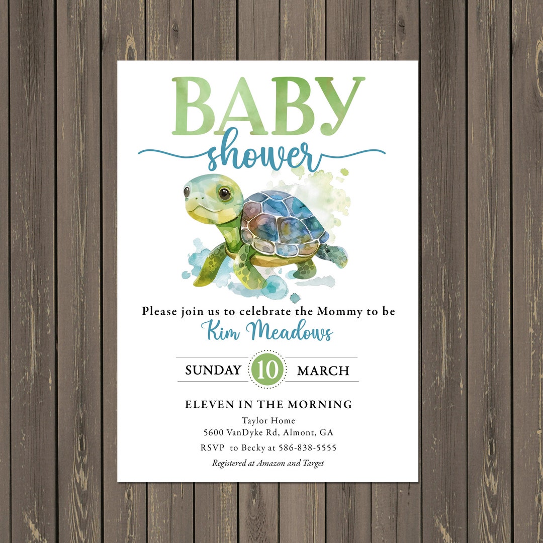 Sea Turtle Baby Shower Invitation: Ocean Hatchling, Gender Neutral ...