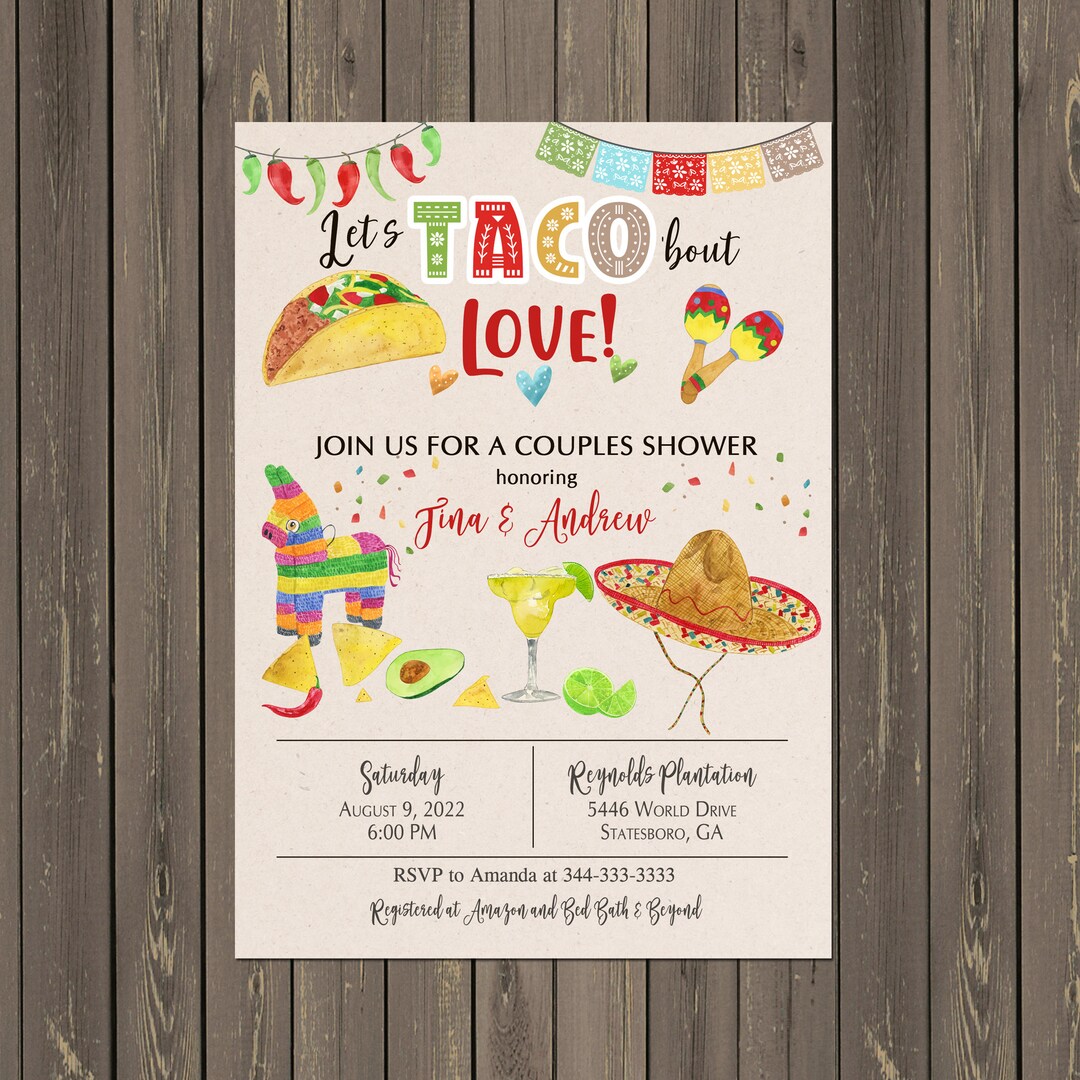 Mexican Fiesta Couples Shower Invitation: Taco Bout Love (printable or ...