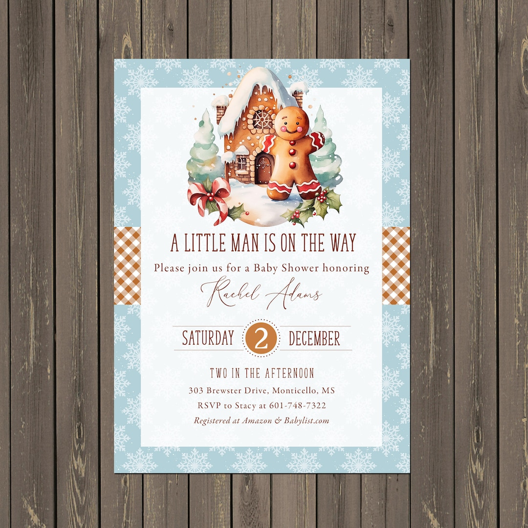 Gingerbread Man Baby Shower Invitation Winter Snowflakes Baby - Etsy
