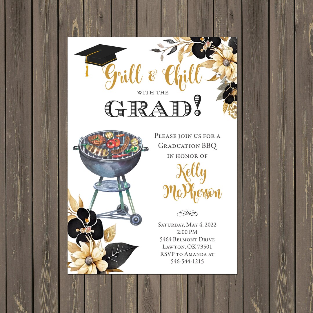Graduation BBQ Invitation, Graduation Party Invitation, Backyard BBQ ...