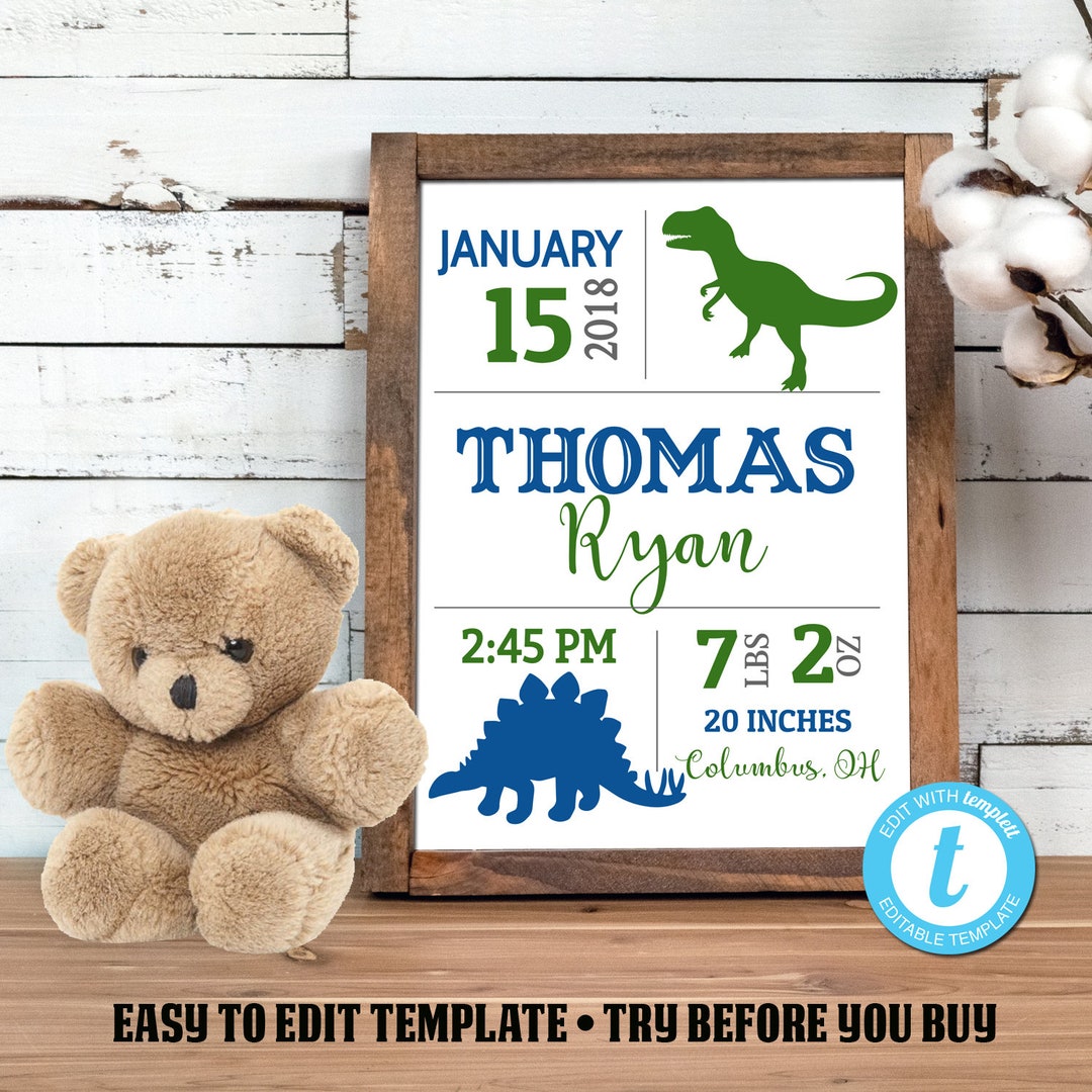 Birth Stats Printable Wall Art Baby Boy Birth Stats Blue and - Etsy