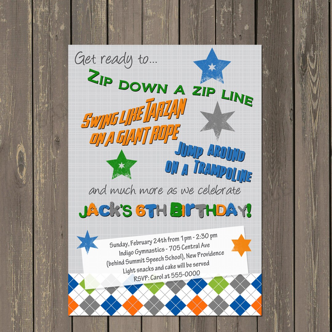 Zip Line Birthday Invitation, Ropes Course Invite, Trampoline Party ...