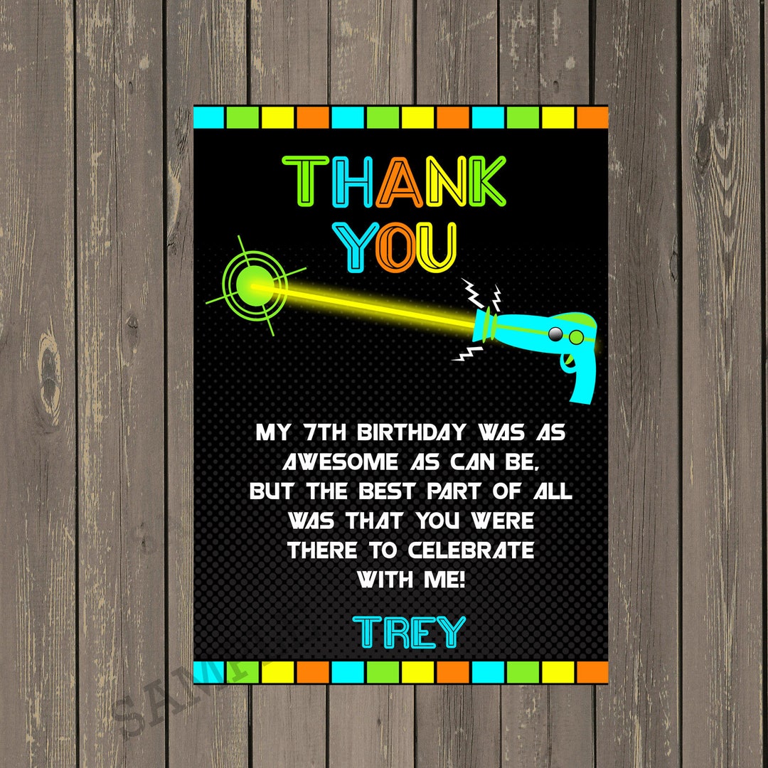 Laser Tag Thank You, Neon Laser Tag Party Thank You Card, Boys Party ...