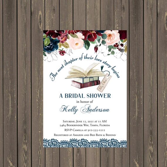 Book Themed Bridal Shower Invitation, Library Shower Invitation, Book ...