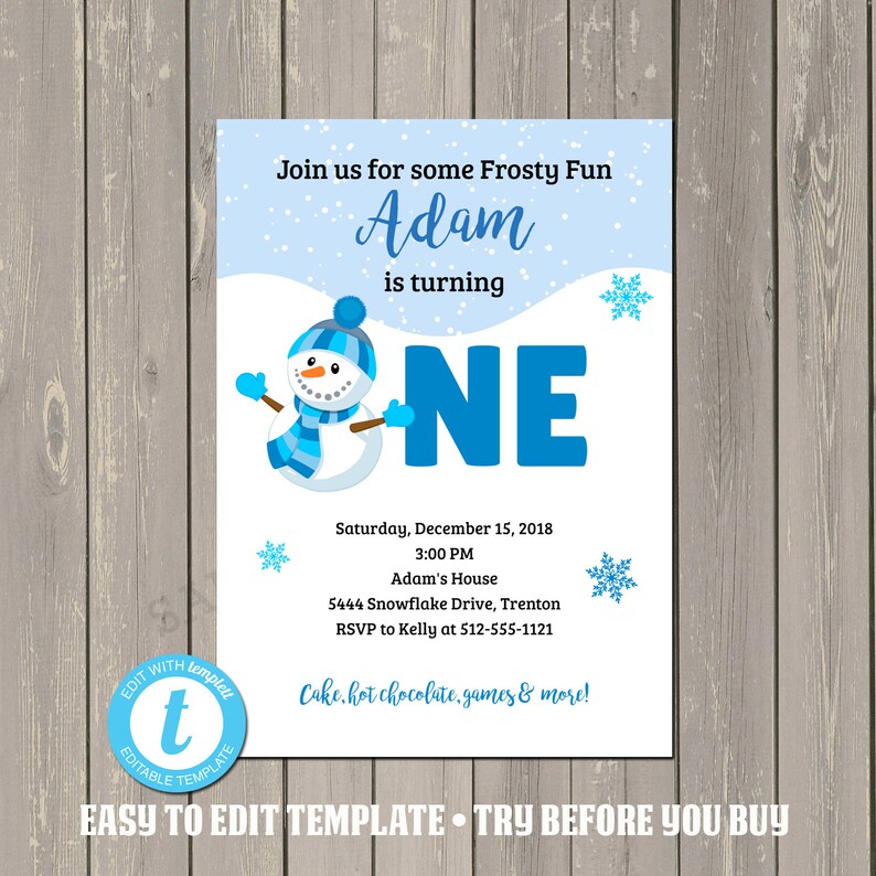Snowman Birthday Party Invitation Snowman 1st Birthday - Etsy
