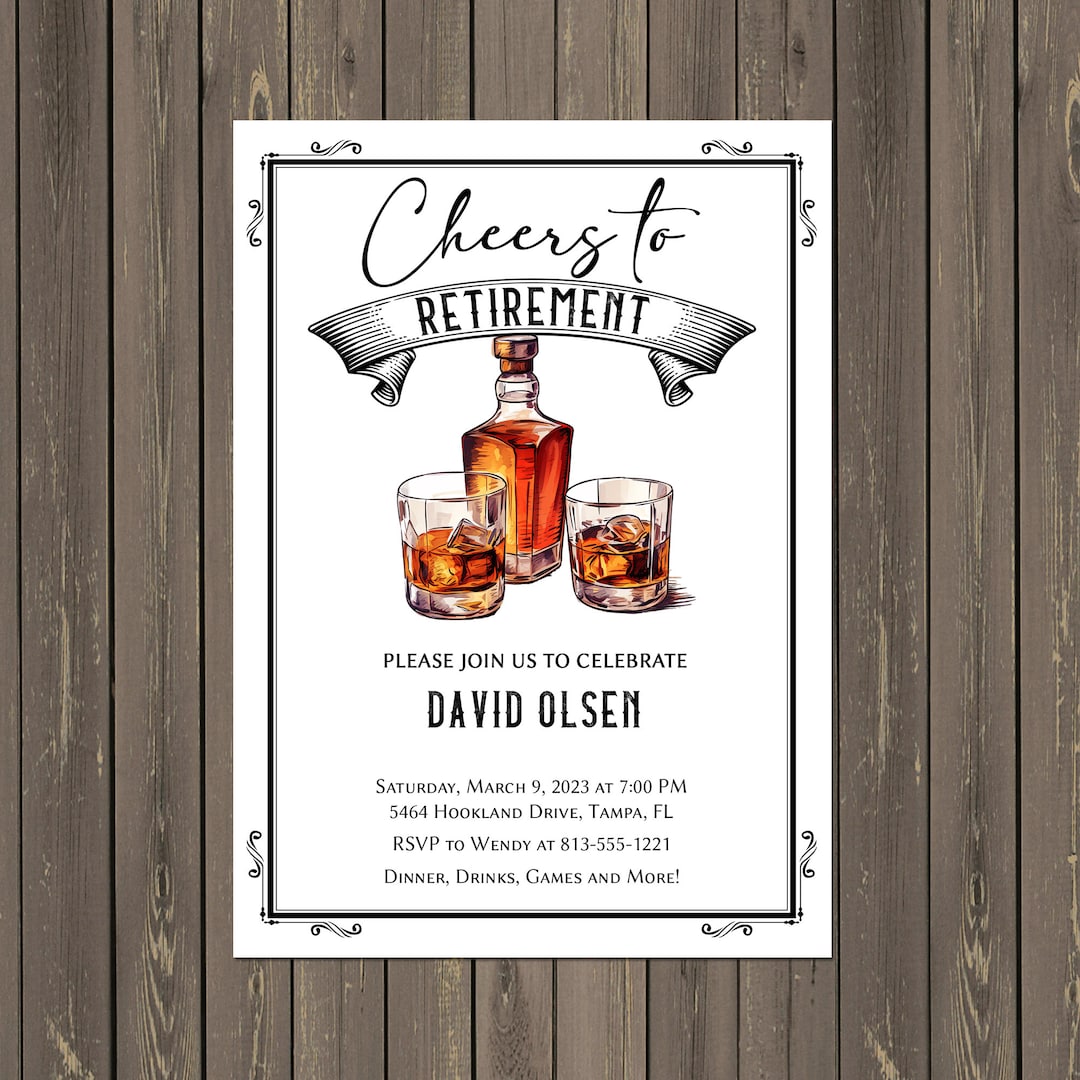 Whiskey Retirement Party Invitation: Cheers to Retirement (printable or ...