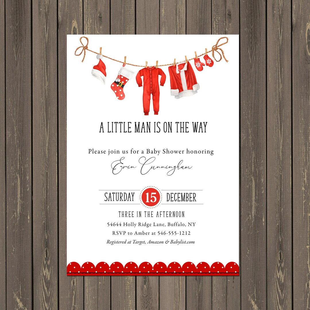 Santa Clothesline Baby Shower Invitation, Christmas Theme (printable or ...