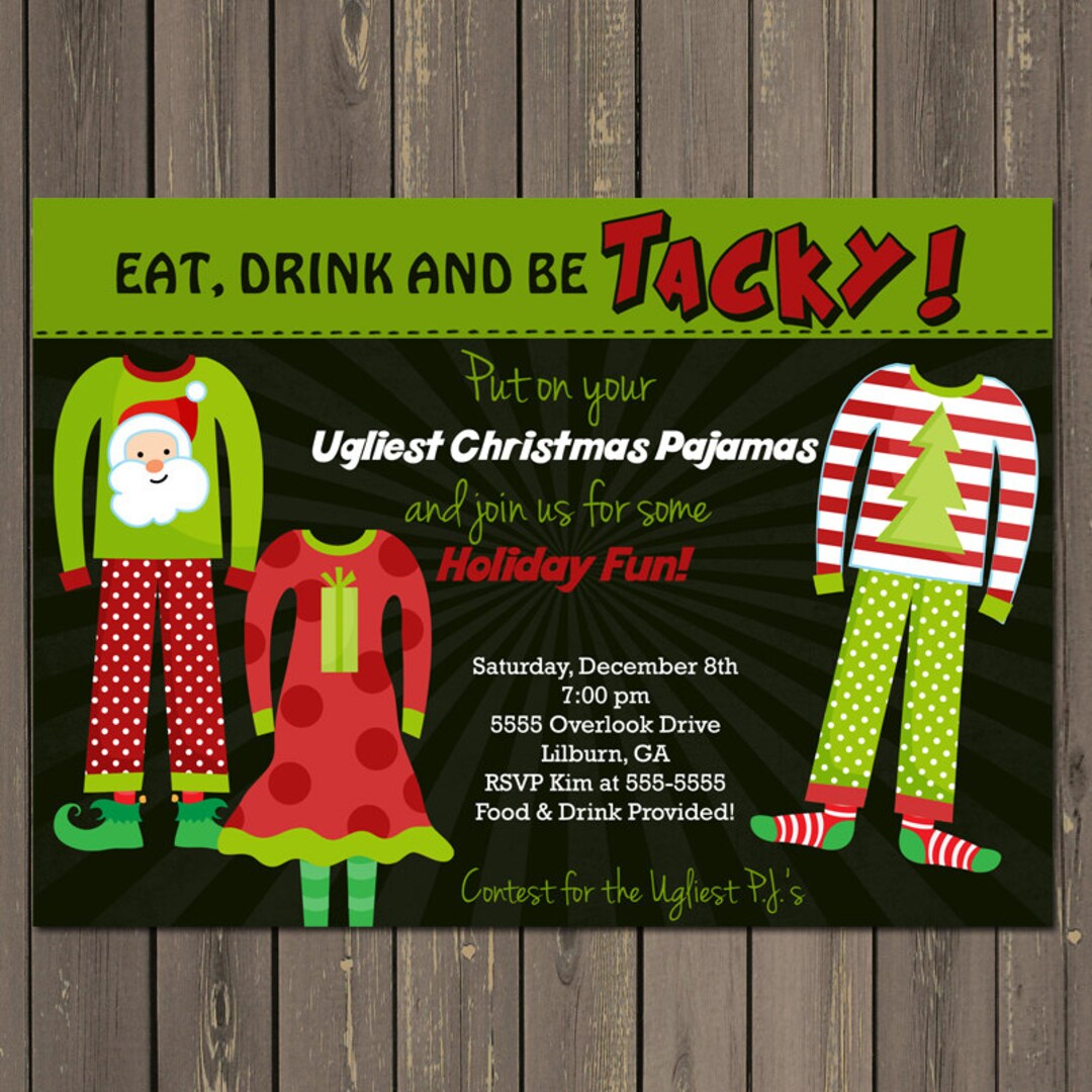 Holiday Party Invitation, Ugly Pajama Party Invitation, Christmas ...
