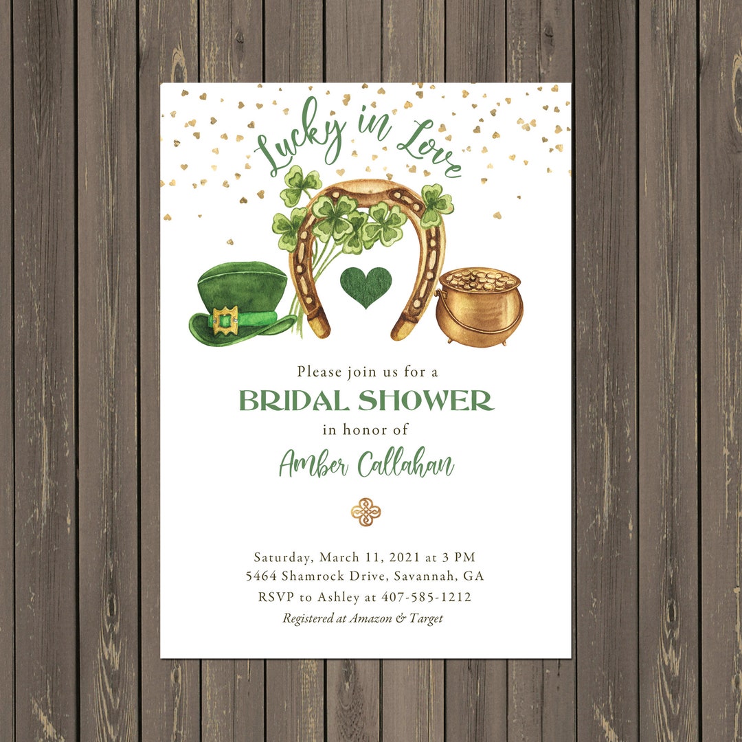 Lucky in Love Bridal Shower Invitation, Shamrock and Horseshoe ...