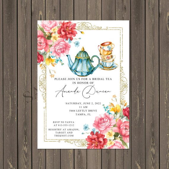 Bridal Shower Tea Party Invitation, Vintage Bridal Shower High Tea ...