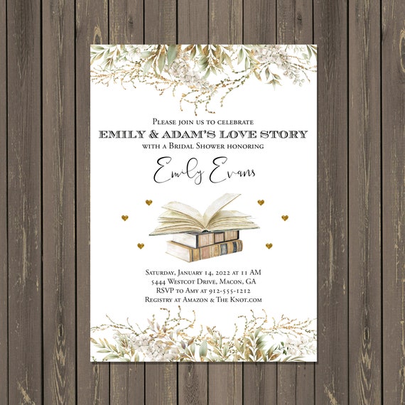 Book Themed Bridal Shower Invitation, Library Shower Invitation, Love ...