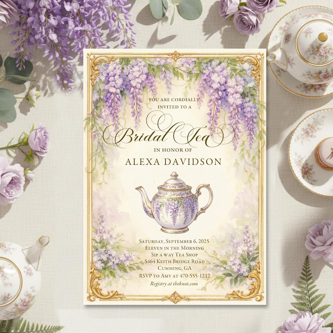 Regency Bridal Tea Invitation | Wisteria Floral Tea Party Shower Invite ...
