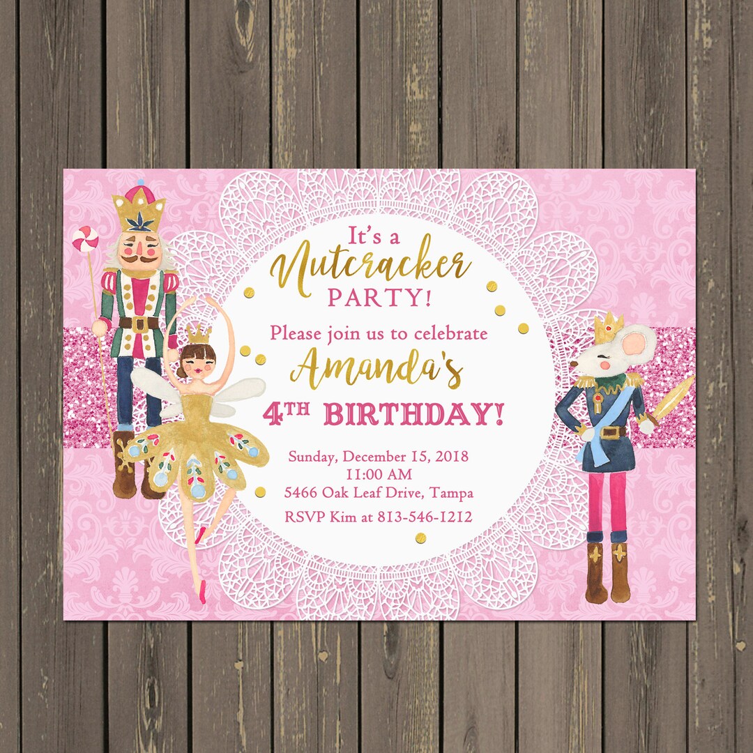 Pink Nutcracker Birthday Invitation, Girls Nutcracker Birthday Party ...