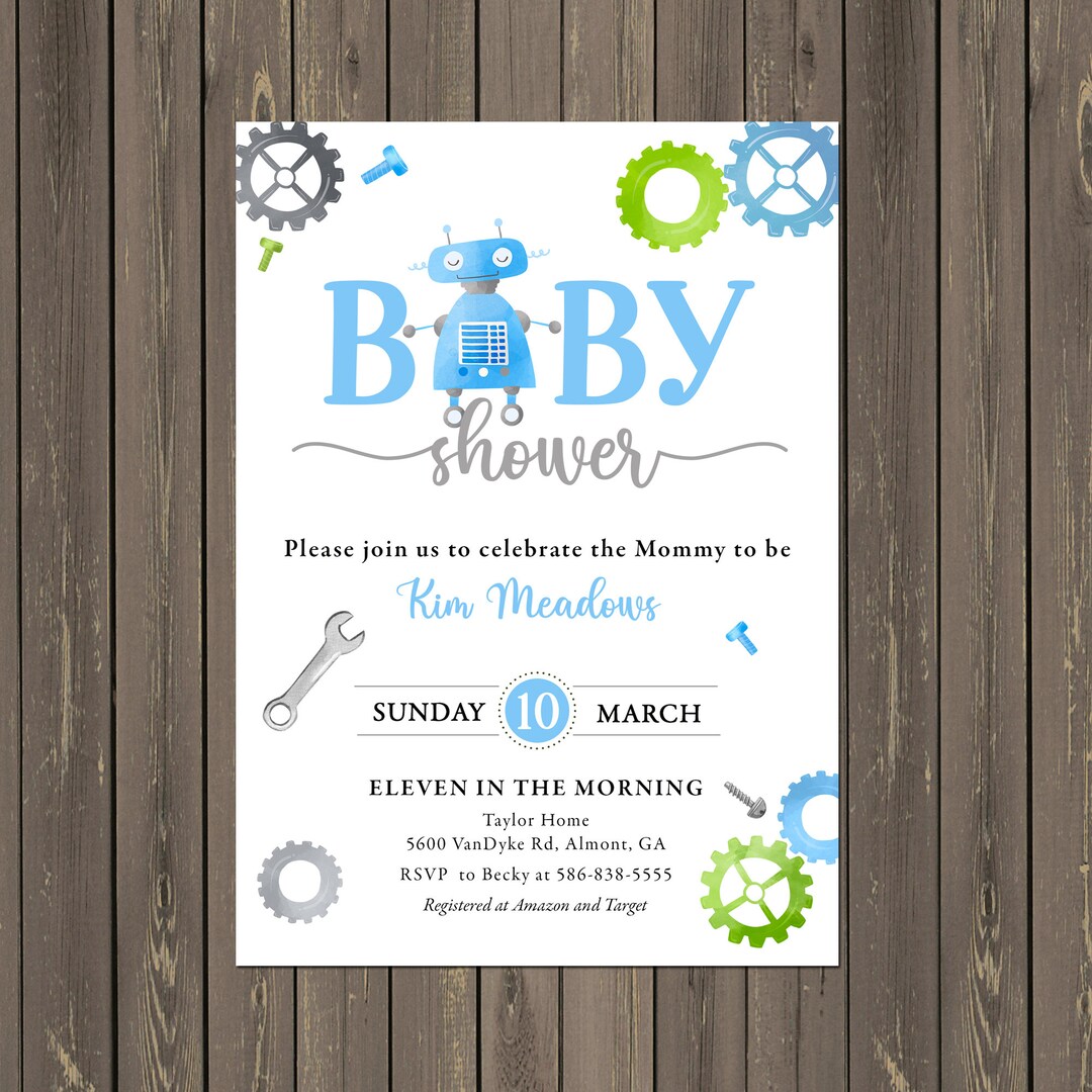 Invitación de baby shower robot, baby shower temático baby boy robot ...