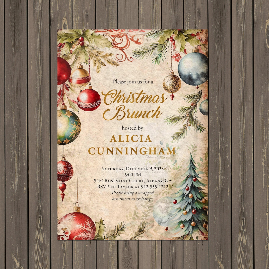 Vintage Christmas Brunch Invitation, Holiday Brunch Invitation ...