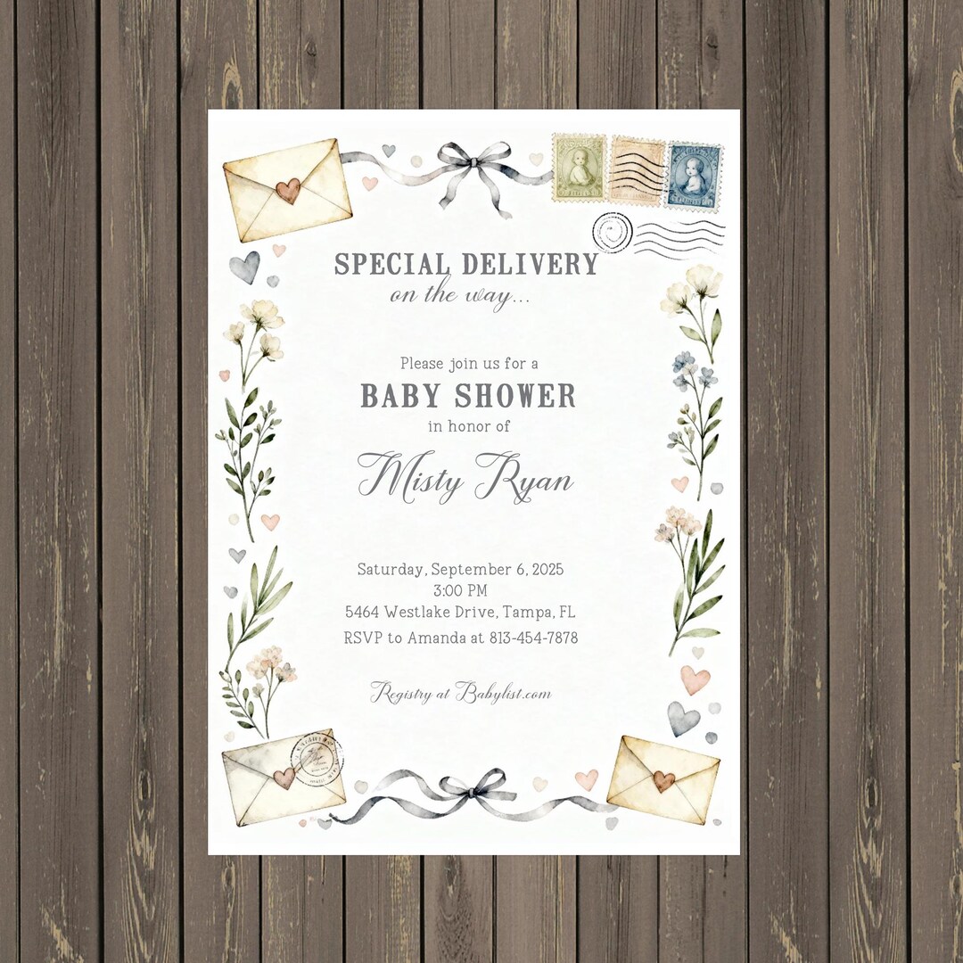 Special Delivery Baby Shower Invitation - Vintage Mail Theme - Neutral ...
