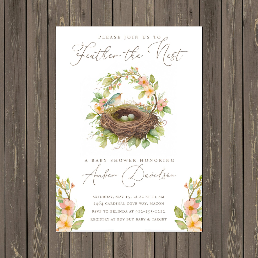 Bird Nest Baby Shower Invitation: Gender Neutral, Feather the Nest ...