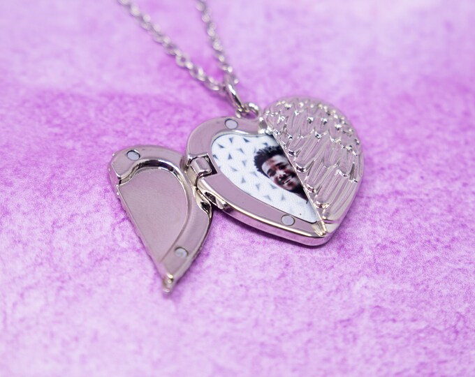 Photo Locket Angel Wings Locket Remembrance Locket Memorial Necklace ...
