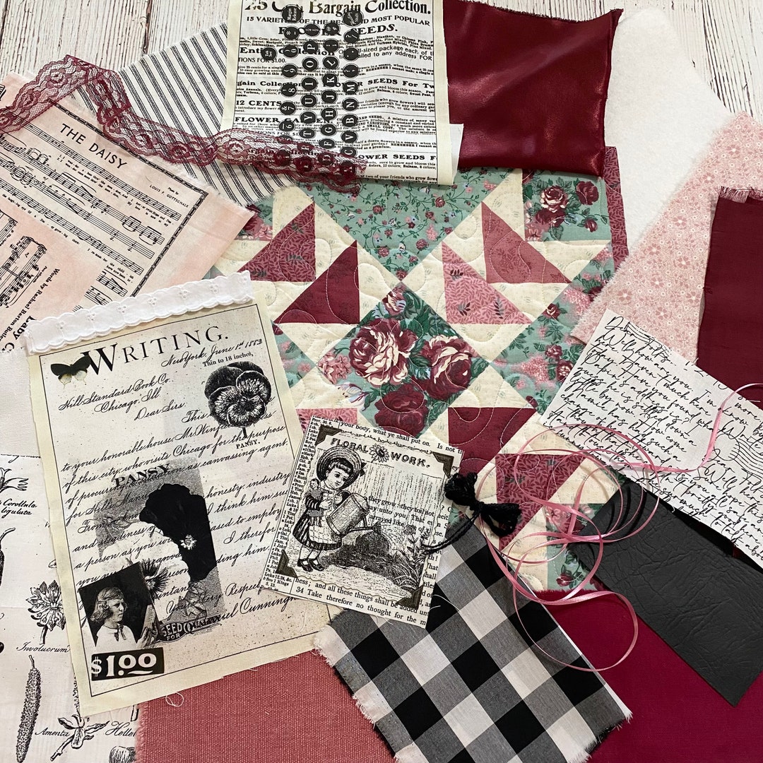 Rose Slow Stitch Textile Pack Fabric Bundle Slow Stitch Kit - Etsy