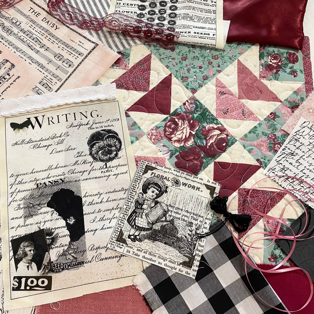 Rose Slow Stitch Textile Pack Fabric Bundle Slow Stitch Kit - Etsy