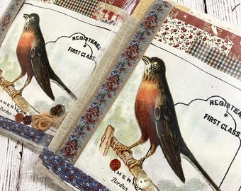 American Cottage Slow Stitching Kit Vintage Fabric Journaling Supply - Etsy